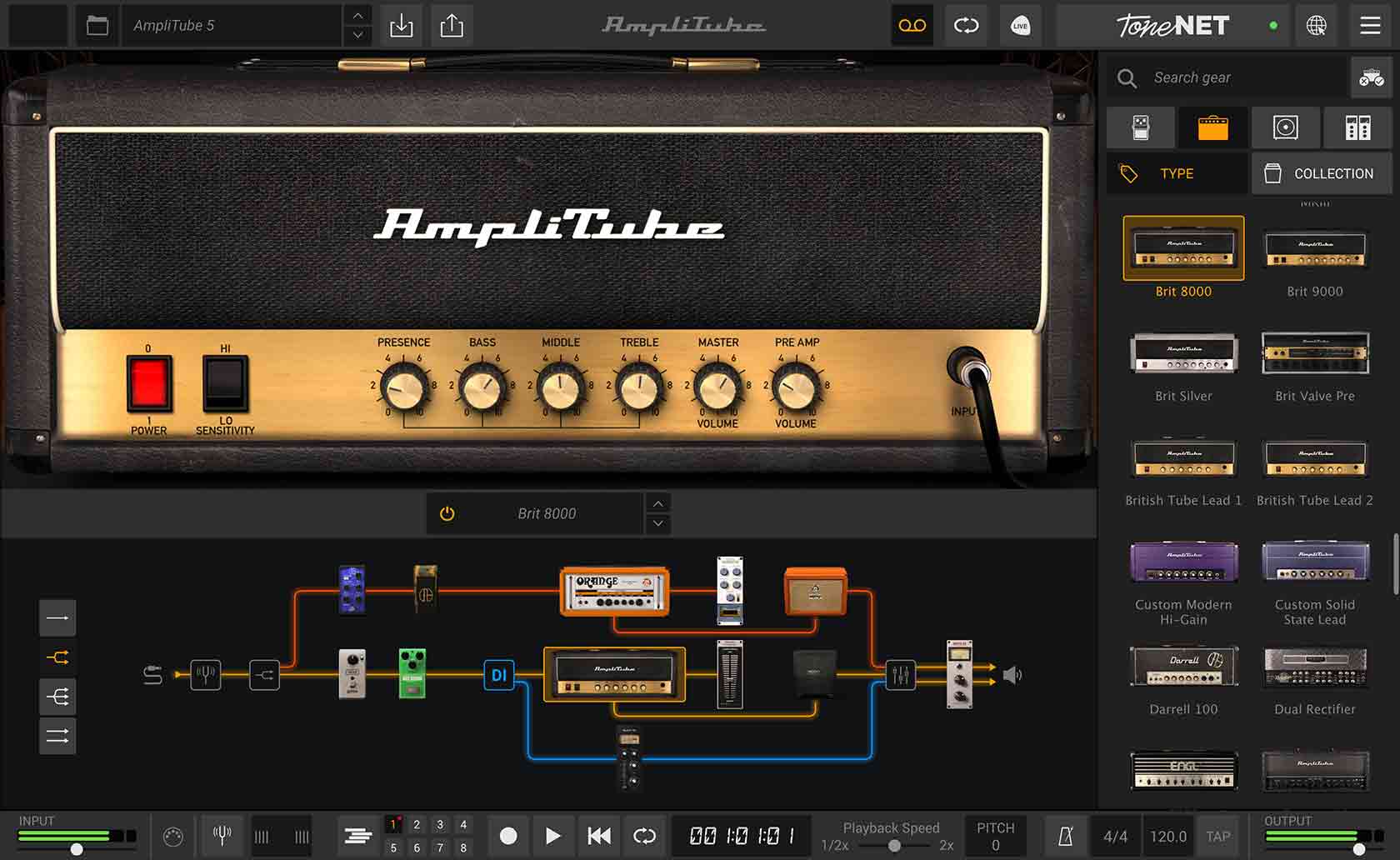 AmpliTube 5 amp simulation and guitar gear modeling software